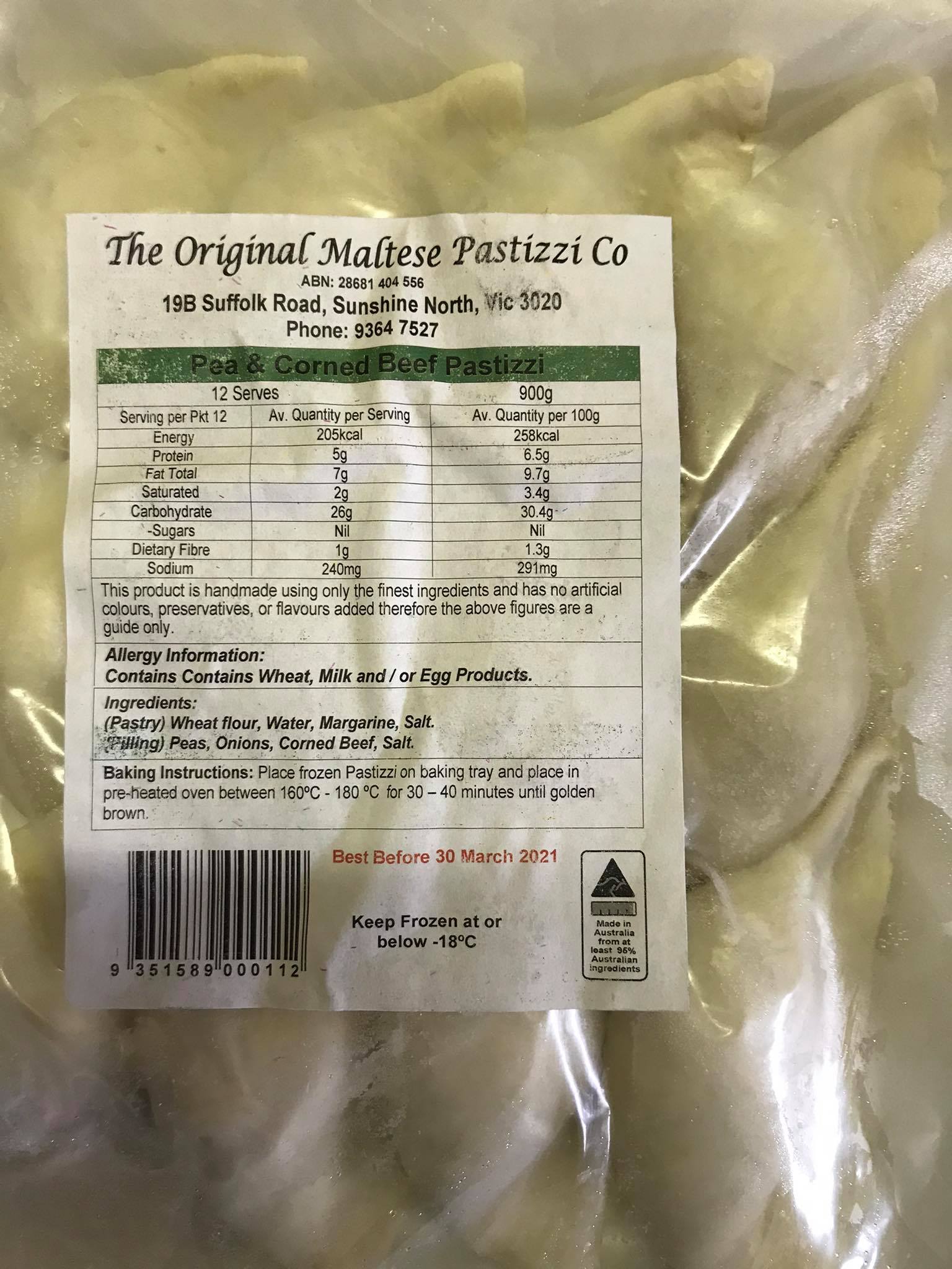OMP Peas & Corned Beef Pastizzi - 12 Pack | Malta Cross Connection